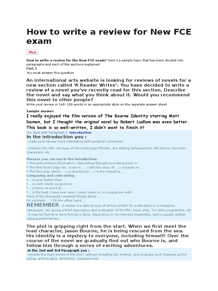 How To Write A Review For New FCE Exam | PDF | Essays | Leisure