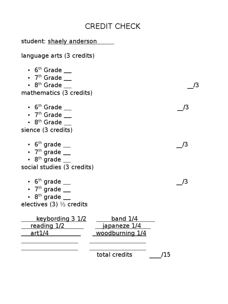 Student Credit Check Summary | PDF
