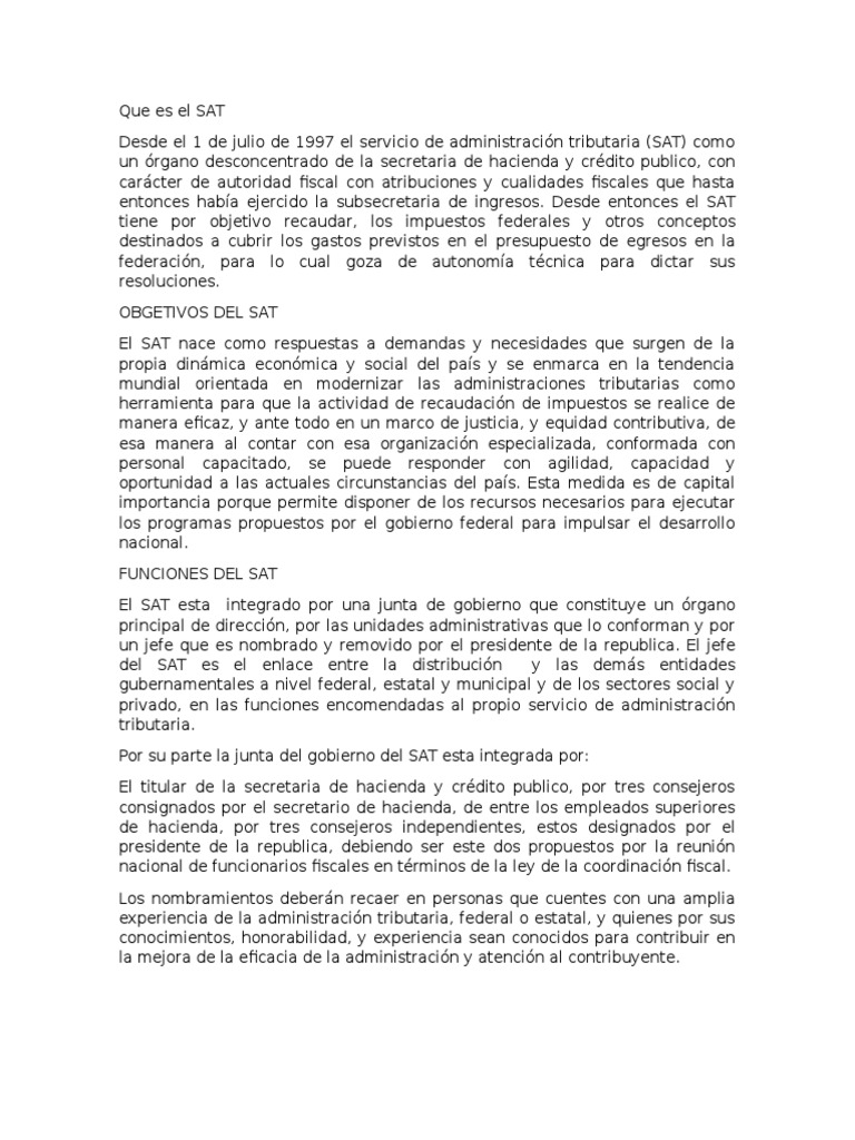 Definición y funciones del SAT | PDF | Esfera pública | Economias