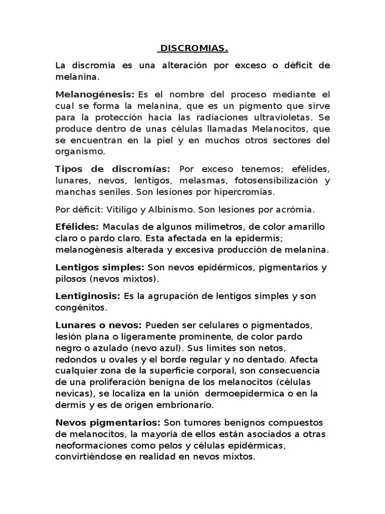 DISCROMIAS | PDF | Epidermis | Sistema tegumentario