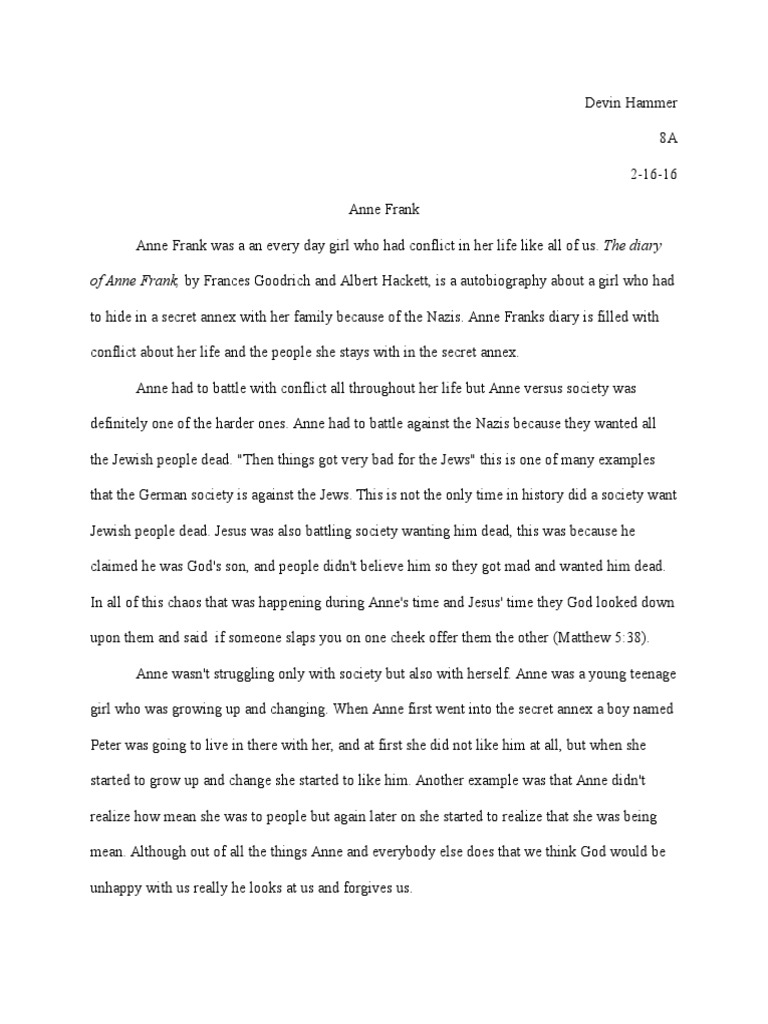 Anne Frank Essay 2 | PDF | Anne Frank | Adam And Eve
