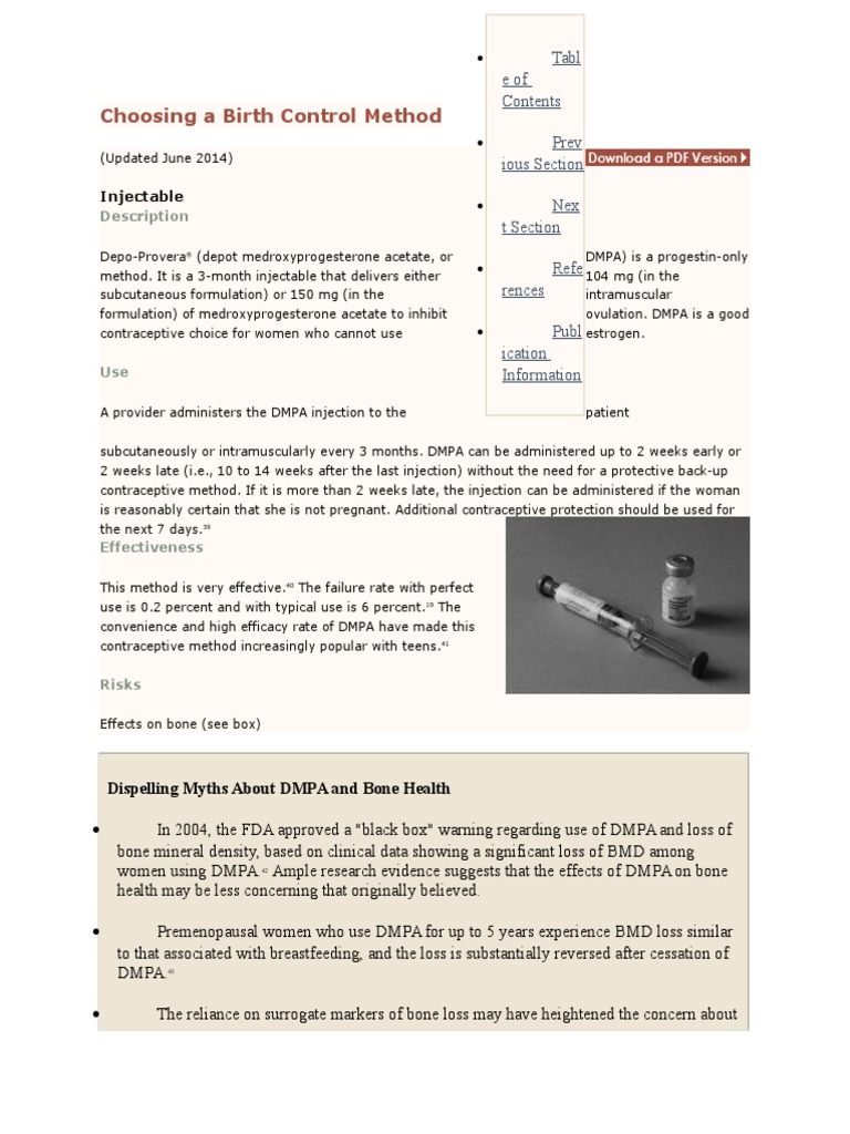 Choosing A Birth Control Method | PDF | Birth Control | Injection ...