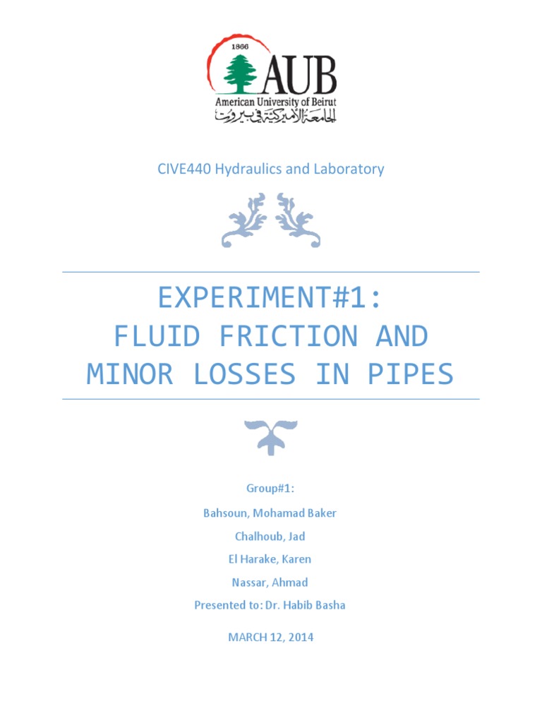 Experiment#1: Fluid Friction and Minor Losses in Pipes | PDF