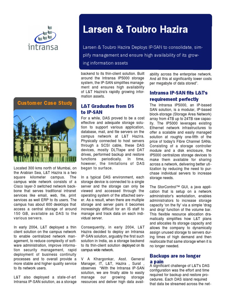 Larsen & Toubro Hazira: Customer Case Study | PDF | Backup | Computer Network
