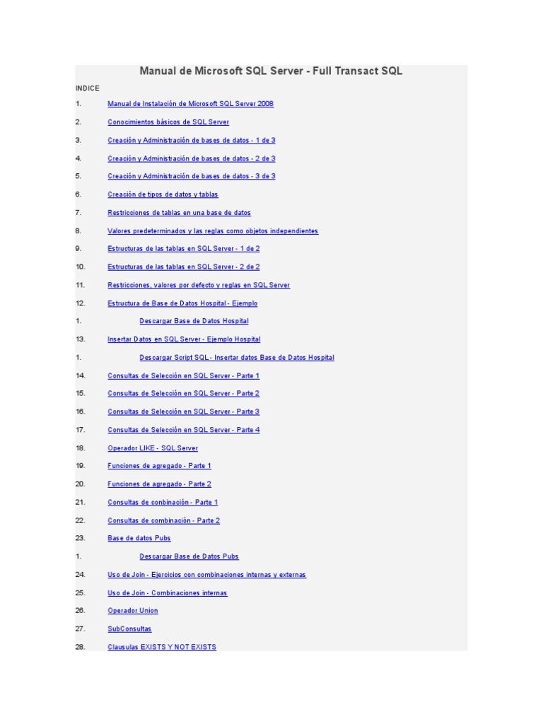 Manual de Microsoft SQL Server-TRANSACT SQL | PDF | Servidor SQL de Microsoft | SQL