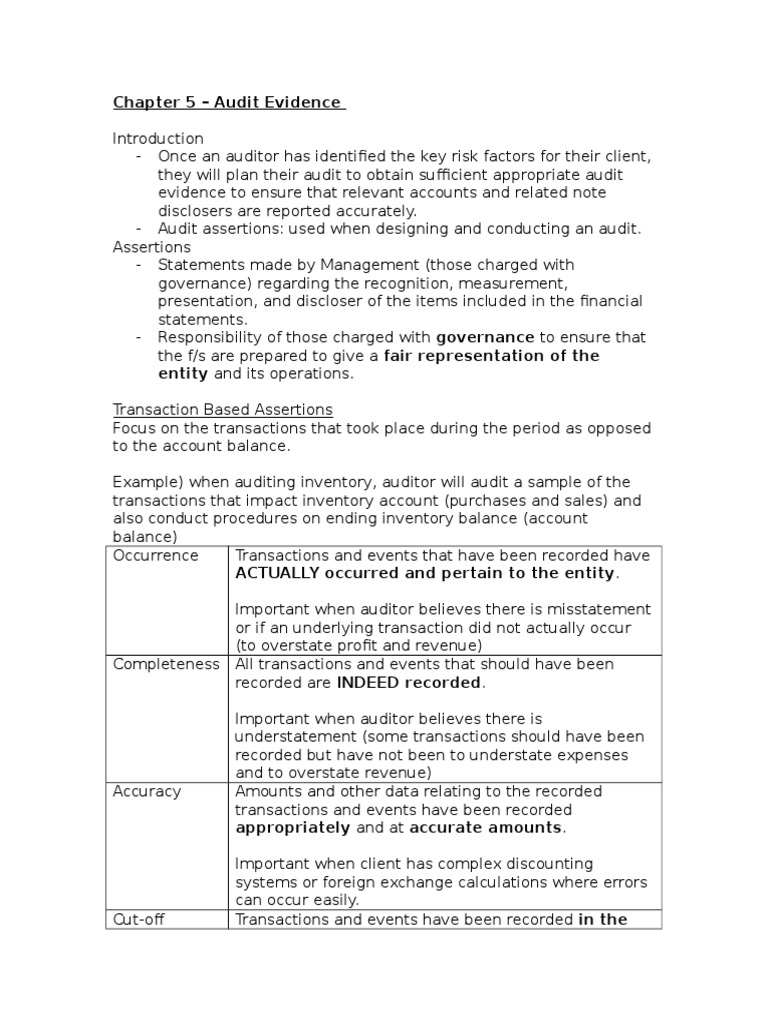 Chapter 5 - Audit Evidence | PDF | Financial Audit | Audit