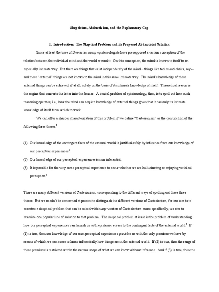 Skepticism, Abductivism and The Explanatory Gap | PDF | Inference ...