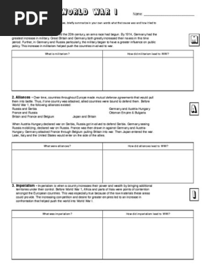 Causes Of World War 1 Worksheet Answer Key World War I Diagram