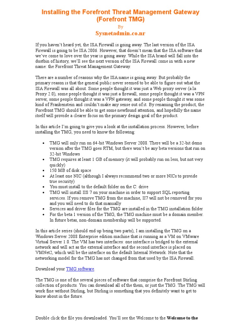 Installing The Forefront Threat Management Gateway | PDF | Ip Address ...