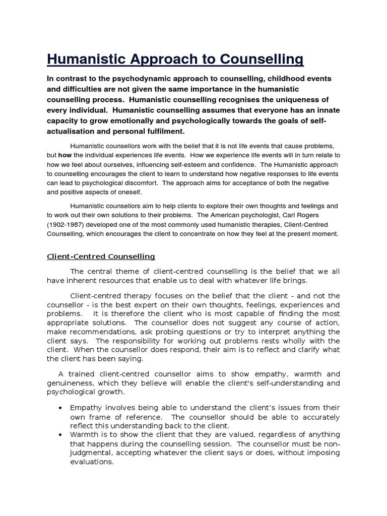 Humanistic Approach To Counselling | PDF | Humanistic Psychology ...