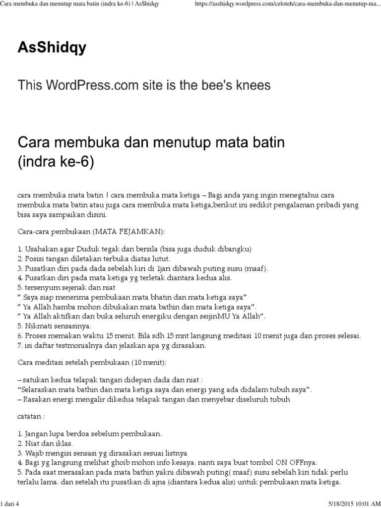 Cara Membuka Dan Menutup Mata Batin (Indra Ke-6) - AsShidqy | PDF