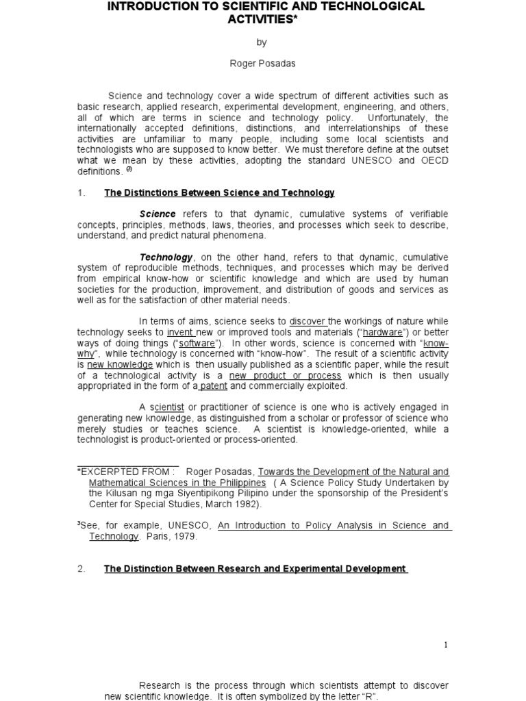 0.B - Introduction To Scientific and Technological Activities | PDF ...