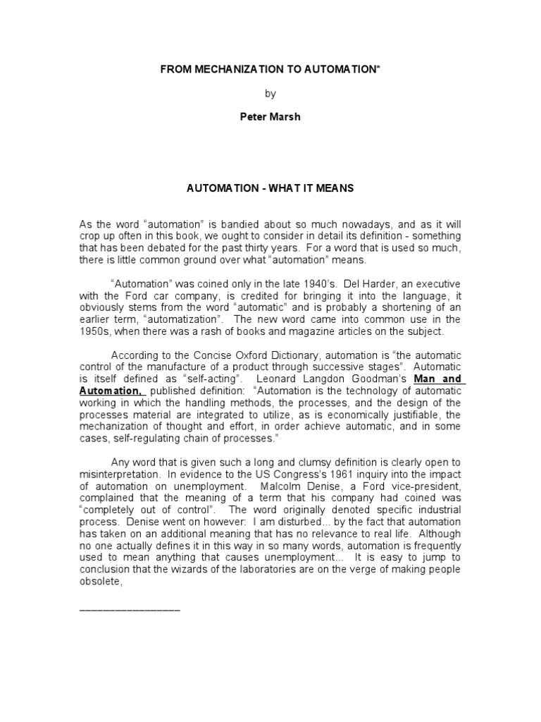 2.4.a - From Mechanization To Automation | PDF | Mechanization | Automation