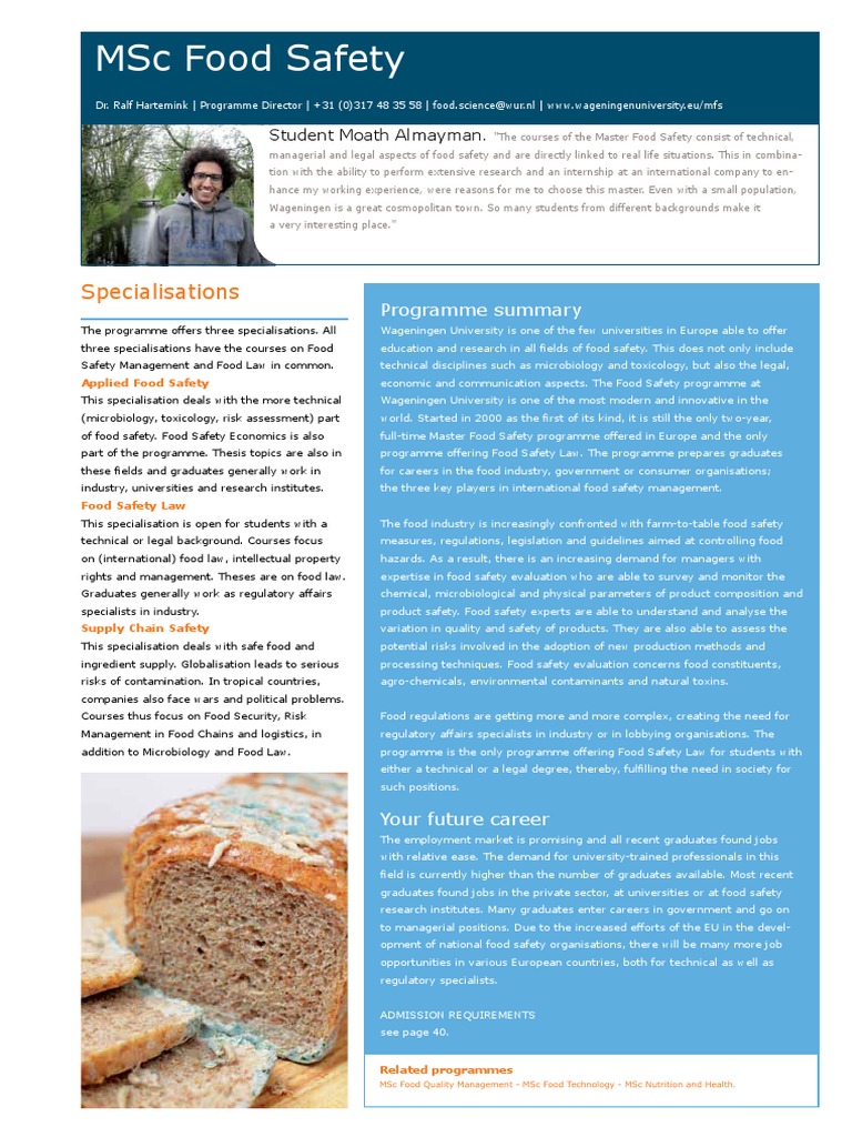 Wageningen - MSC Food Safety | PDF | Food Safety | Master Of Science