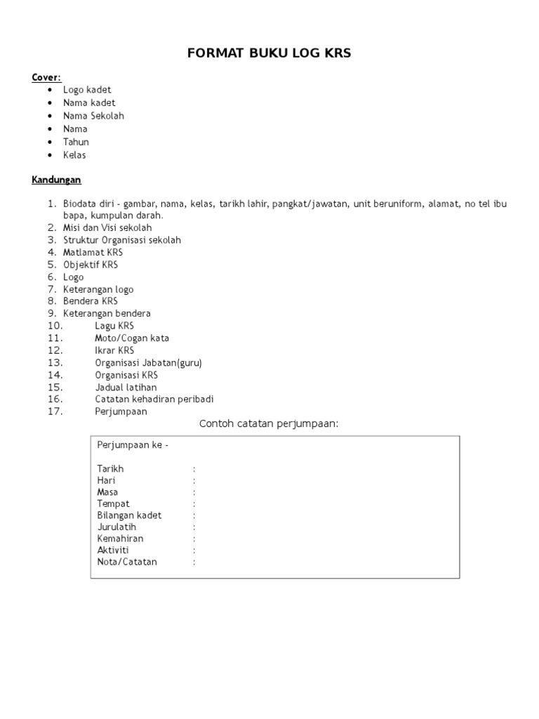 Format Buku Log Krs | PDF