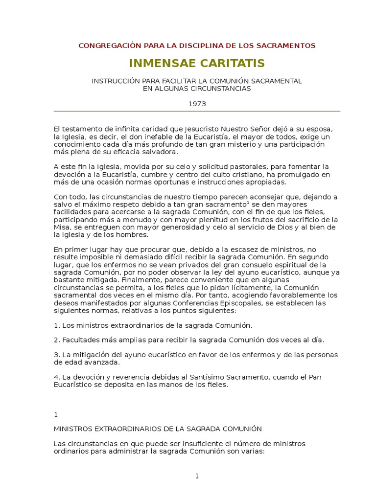 1973 - Inmensae Caritatis | PDF | eucaristía | Misa (liturgia)