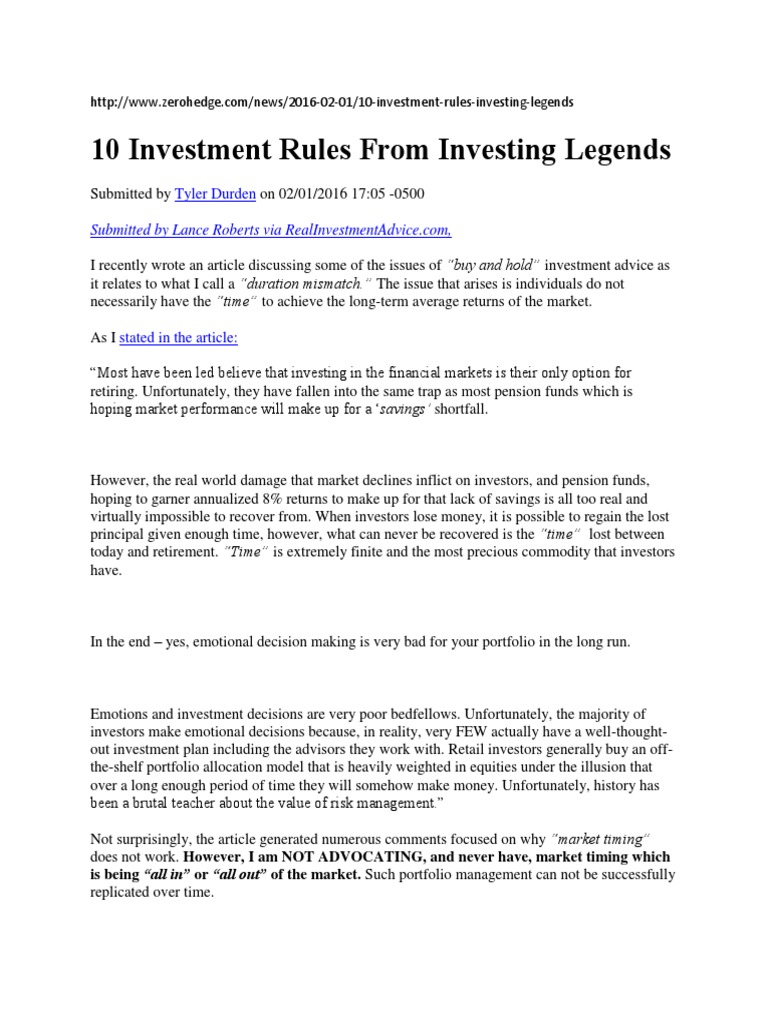 10 Investment Rules From Investing Legends | PDF | Investor | Investing