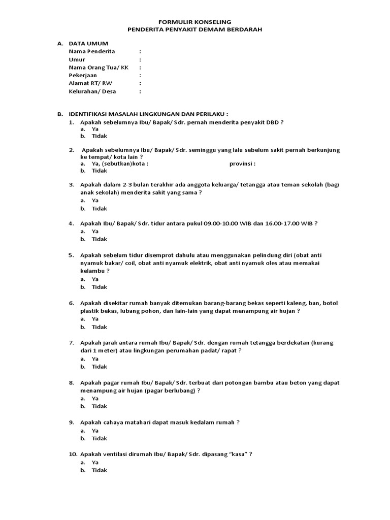 Form DBD (Klinik Sanitasi) | PDF