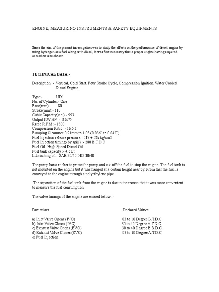 Engine, Measuring Instruments & Safety Equipments: Technical Data | PDF ...