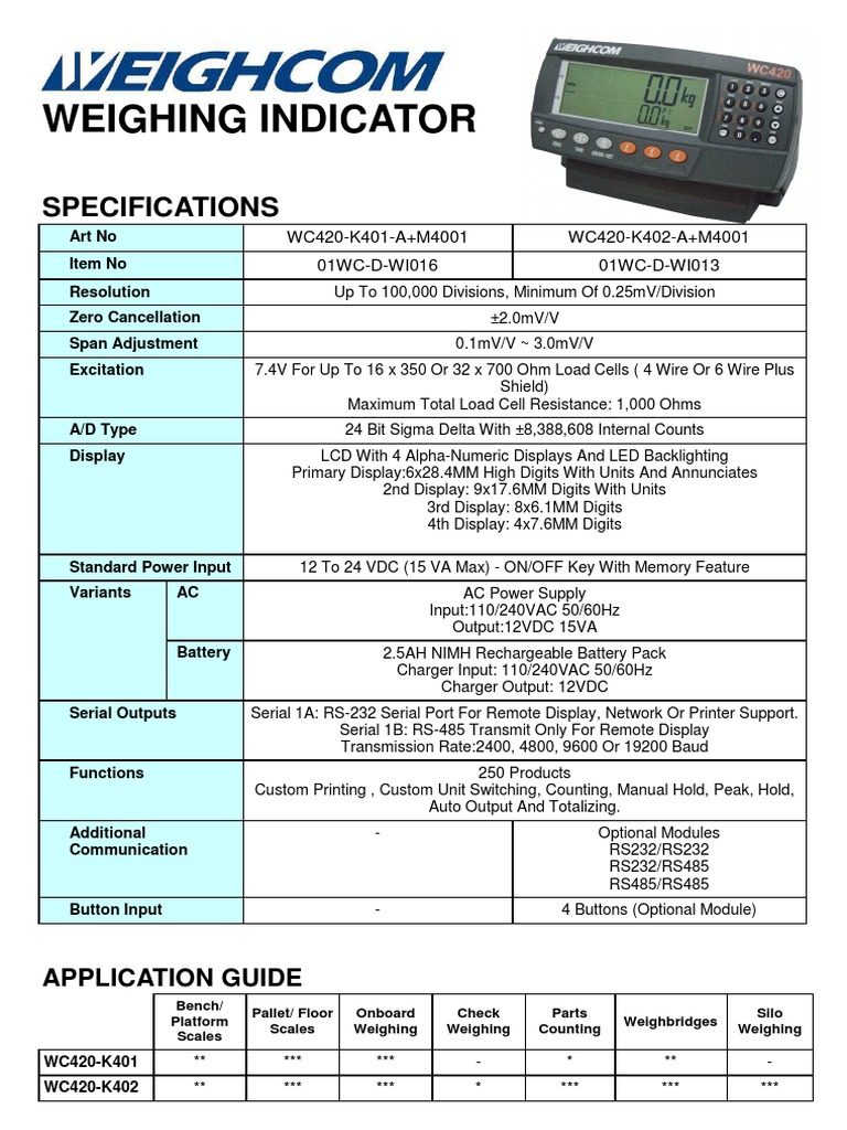 Weighing Indicator Specifications Guide | PDF | Teaching Methods ...