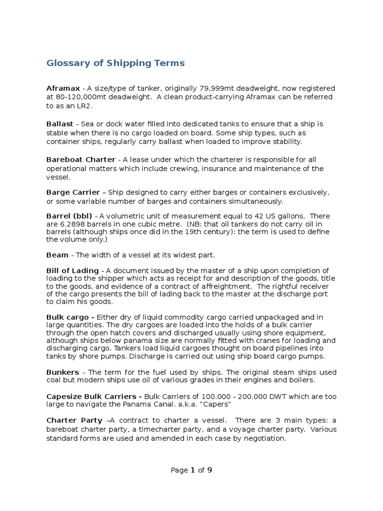 Shipping Glossary | PDF
