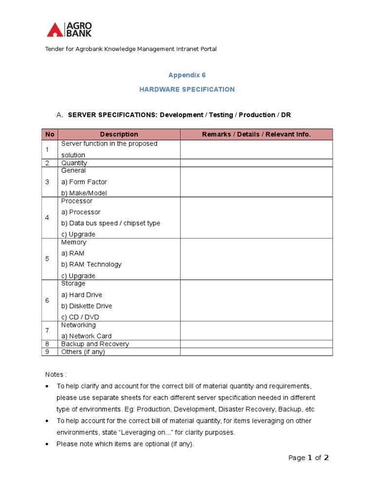 Appendix 6 Hardware Specification | PDF | Computers