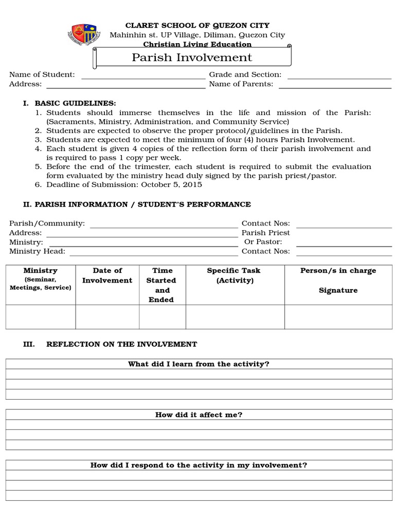 (CLE 1T) Parish Involvement Form | PDF | Parish | Leadership