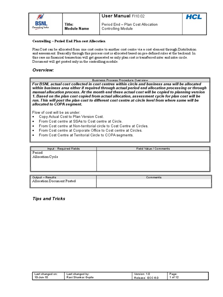 Period End - Plan Cost Allocation | PDF | Information Technology | Business