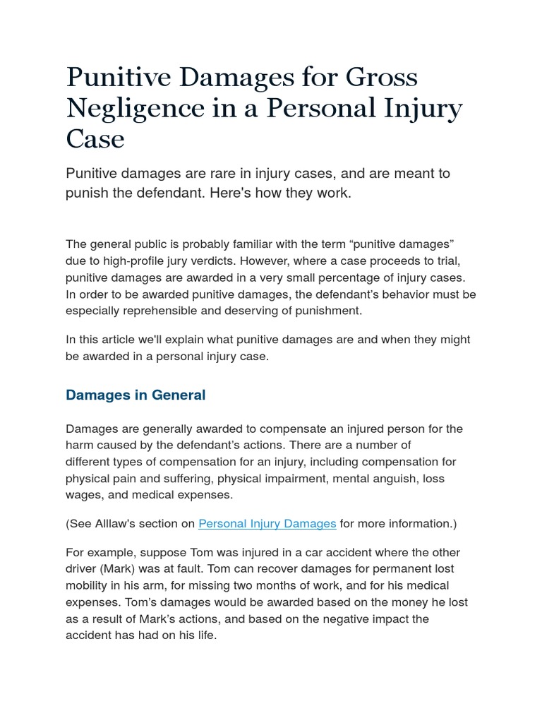 Punitive Damages For Gross Negligence in A Personal Injury Case ...