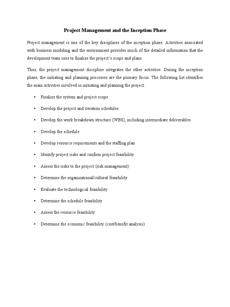 Project Management and The Inception Phase | PDF | Feasibility Study ...