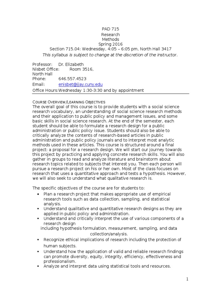 PAD 715 Syllabus | PDF | Qualitative Research | Statistics
