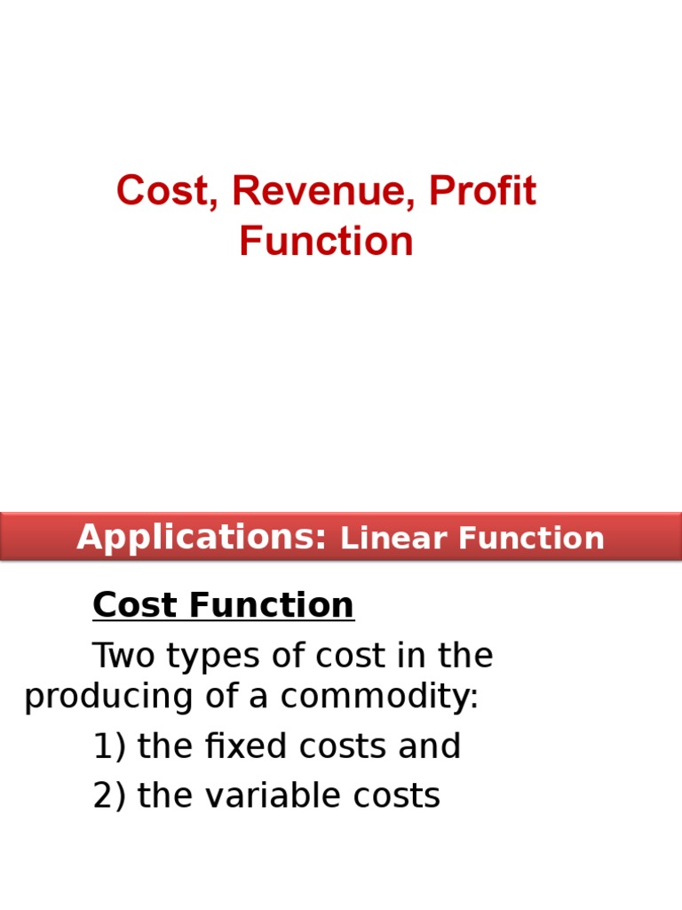 Cost Revenue Profit Function | Business Economics | Economics