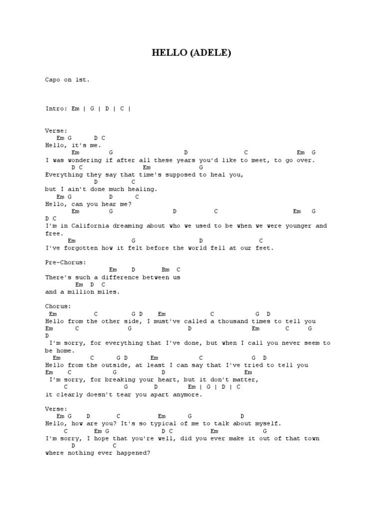 Hello (Adele) Lyrics & Chords | PDF