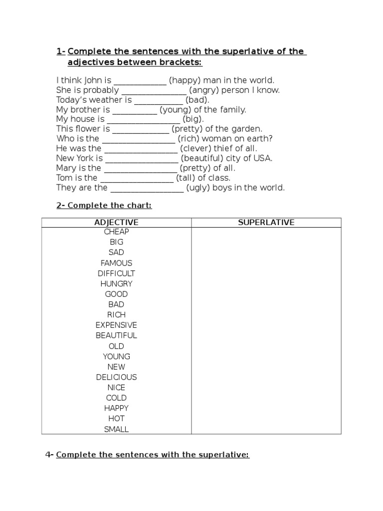 Superlative Adjectives Practice Exercises | PDF | Planetary Science ...