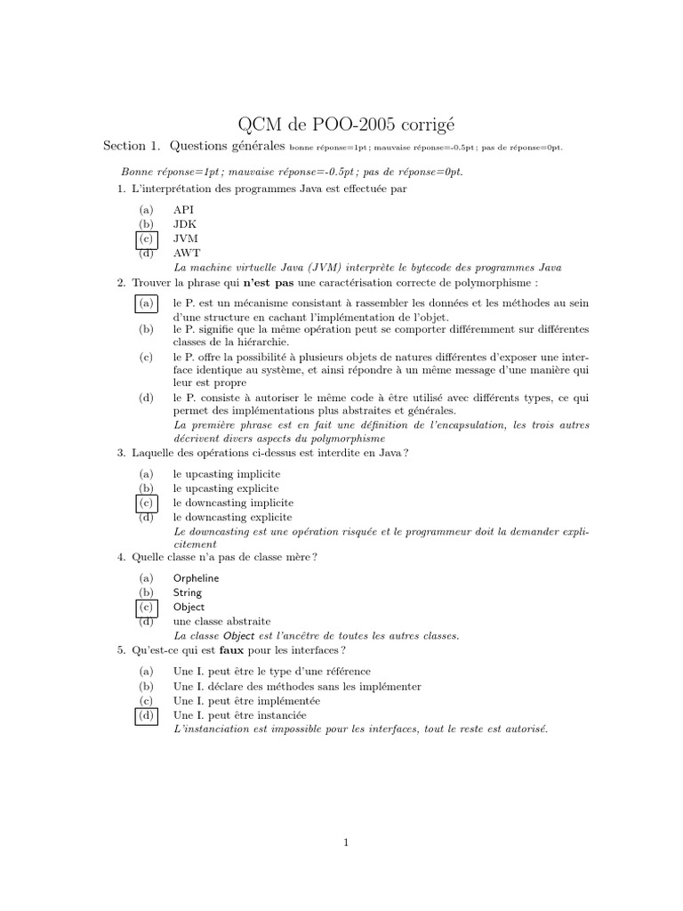 QCM 2005 Corr | PDF | Java (Langage de programmation) | Informatique