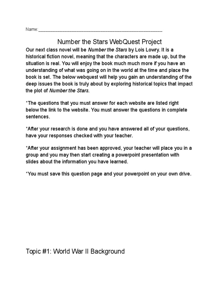 Number The Stars Webquest | PDF | Denmark | World War II
