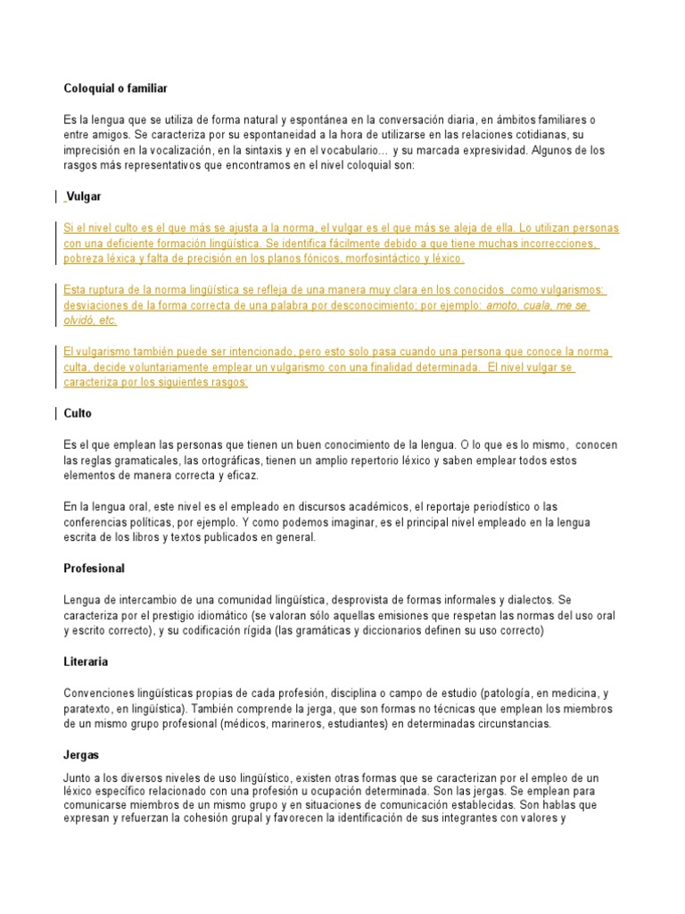 Coloquial o Familiar | Descargar gratis PDF | Léxico | Palabra