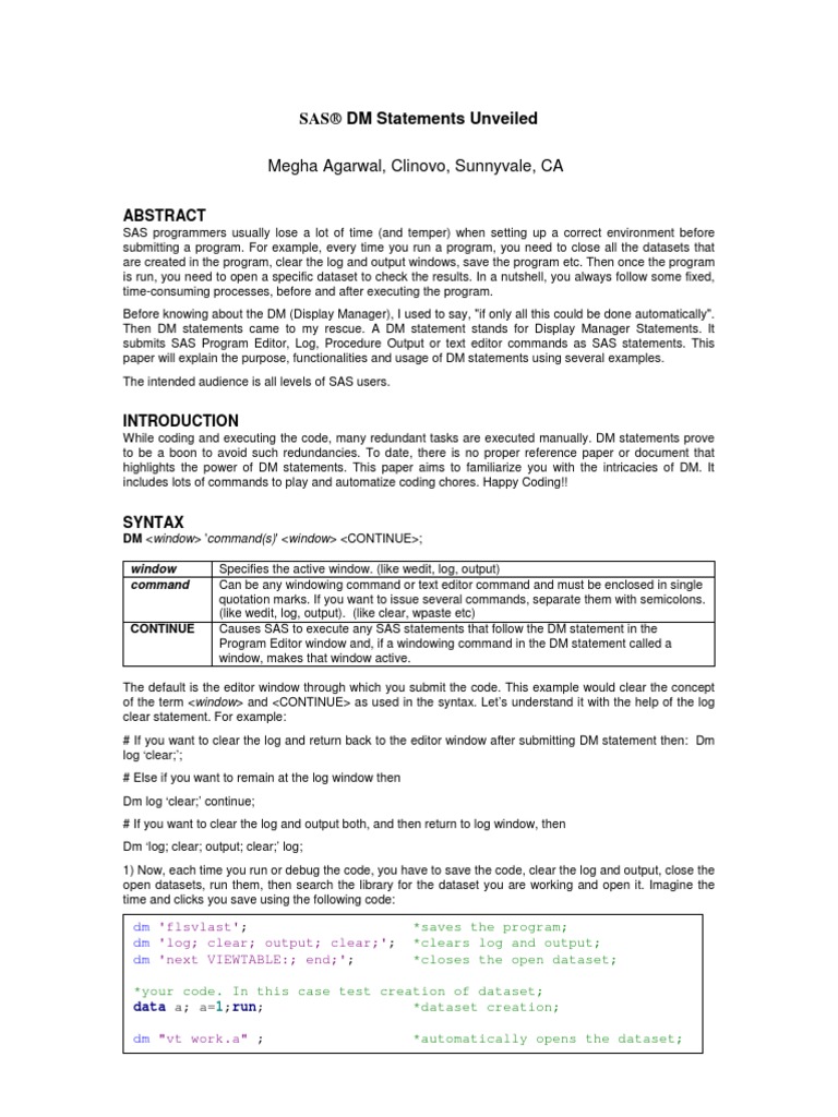 DM Statement | Filename | Sas (Software)