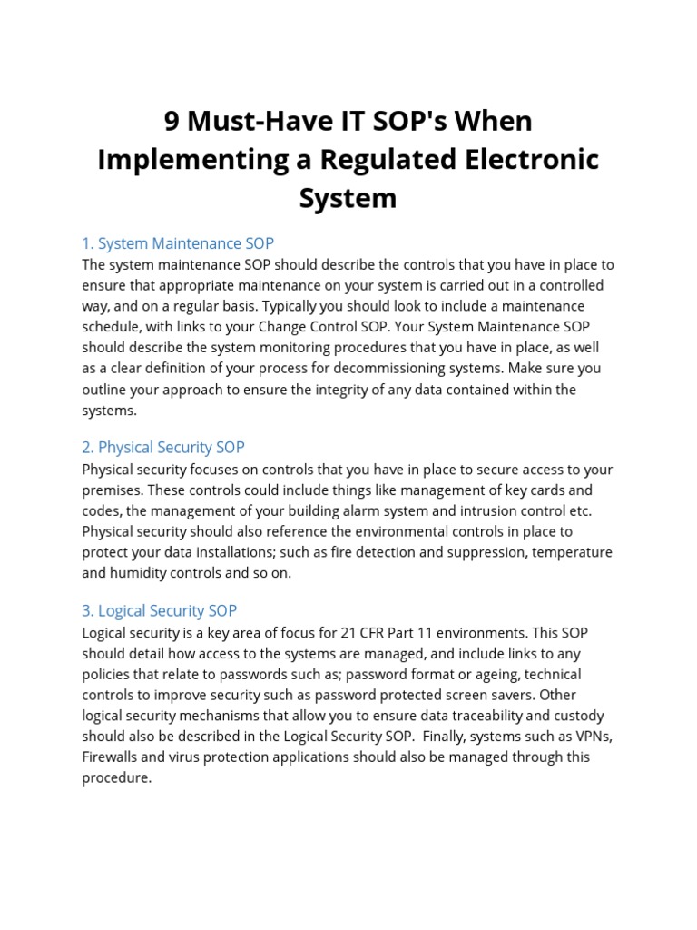 9 Must-Have IT SOP's When Implementing A Regulated Electronic System ...