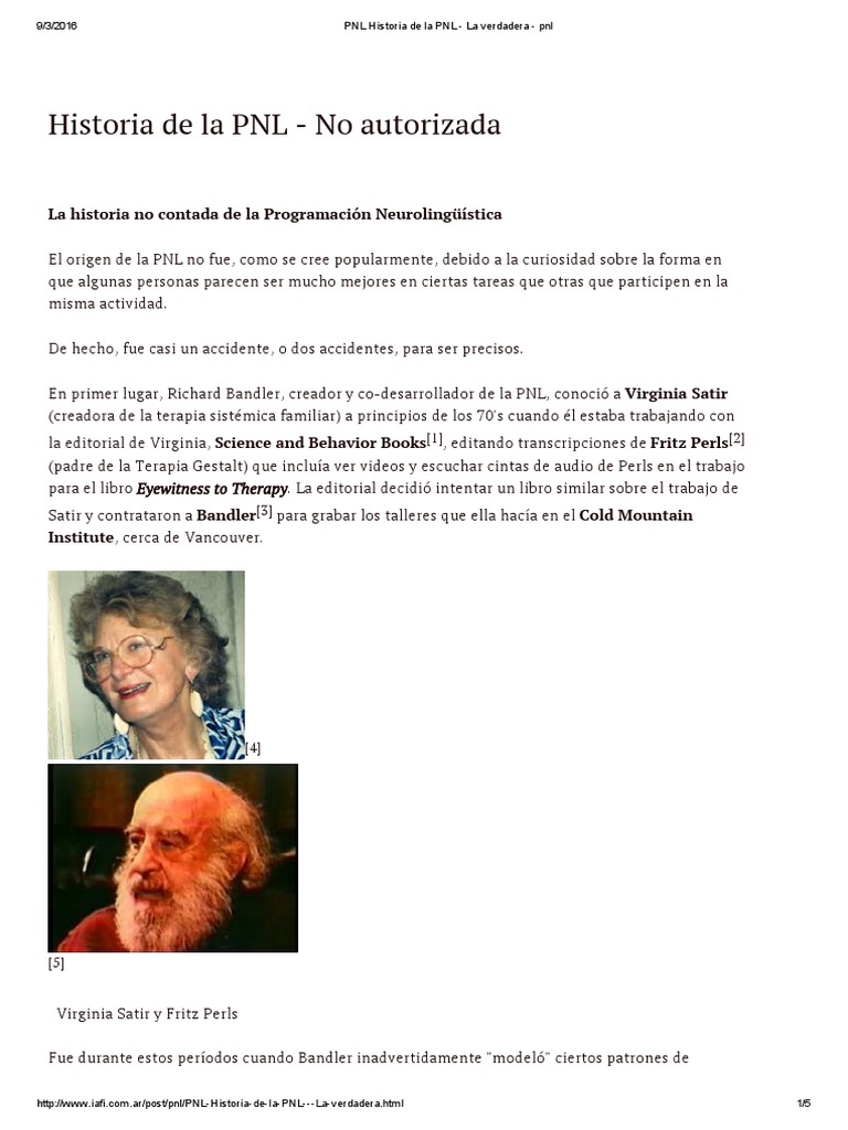 PNL Historia de La PNL - La Verdadera - PNL | PDF | Programación neurolingüistica | Psicoterapia