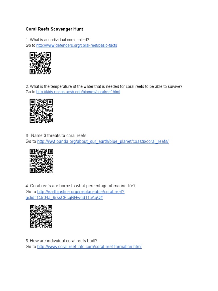 Coral Reefs Scavenger Hunt Guide | PDF | Home & Garden | Wellness