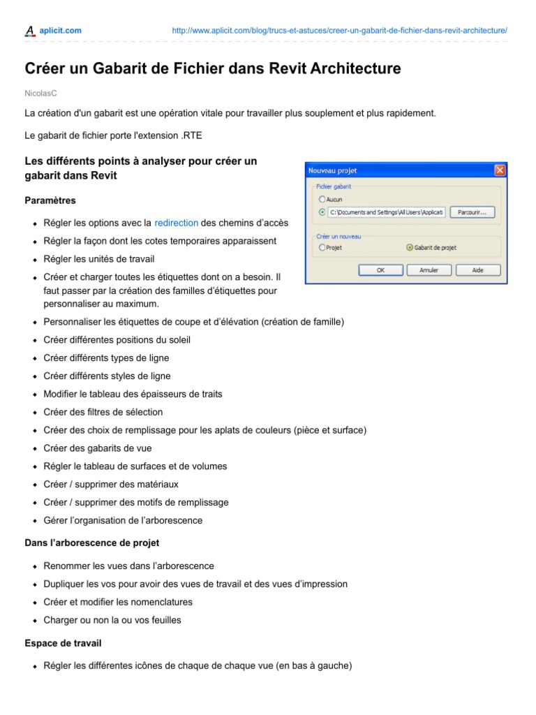 Créer Un Gabarit de Fichier Dans Revit Architecture | PDF | Fichier ...