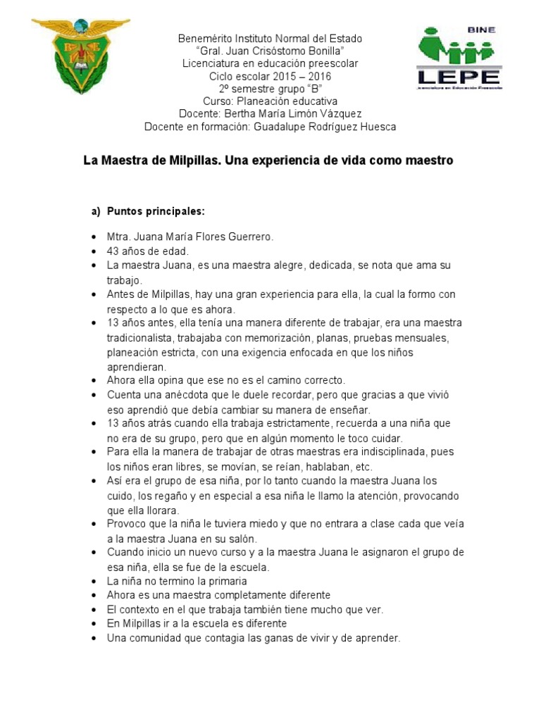 La Maestra de Milpillas | PDF | Jardín de infancia | Maestros