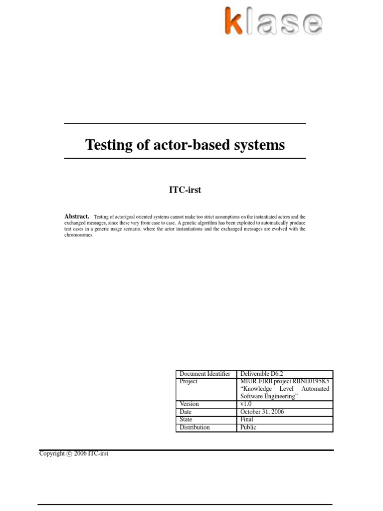 Testing Of Actor Based Systems Pdf Method Computer Programming Parameter Computer