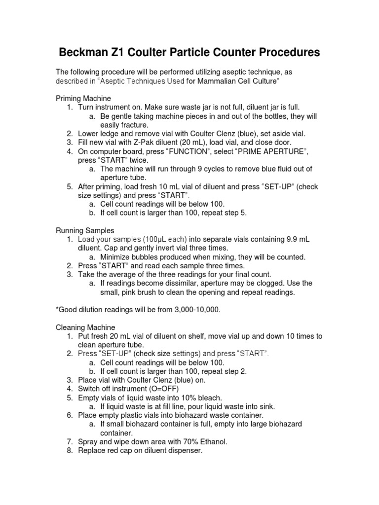 Beckman Z1 Particle Counter Guide | PDF