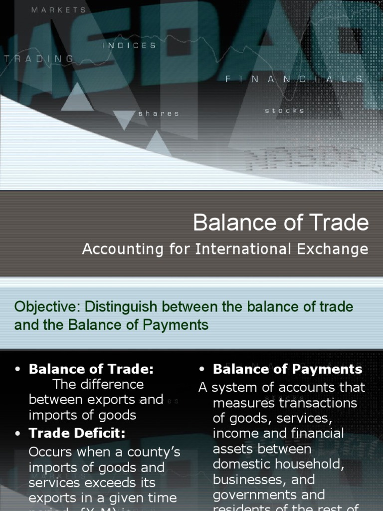 Balance of Trade: Accounting For International Exchange | PDF | Balance ...