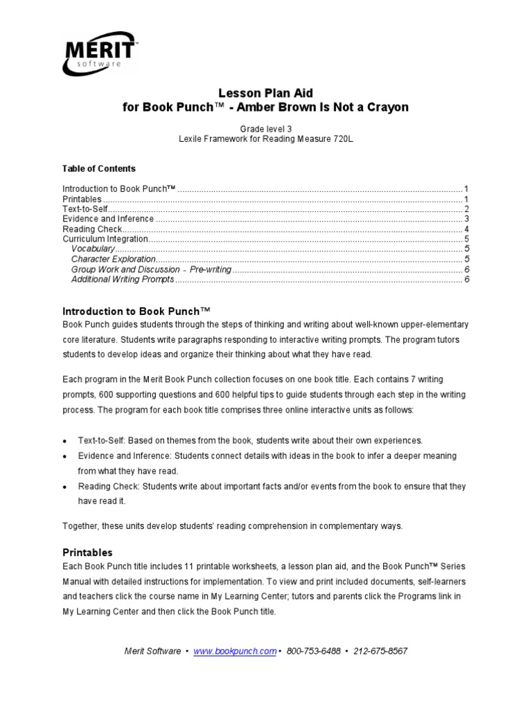 Amber Brown Is Not A Crayon Lesson Plan | PDF | Lesson Plan | Reading ...