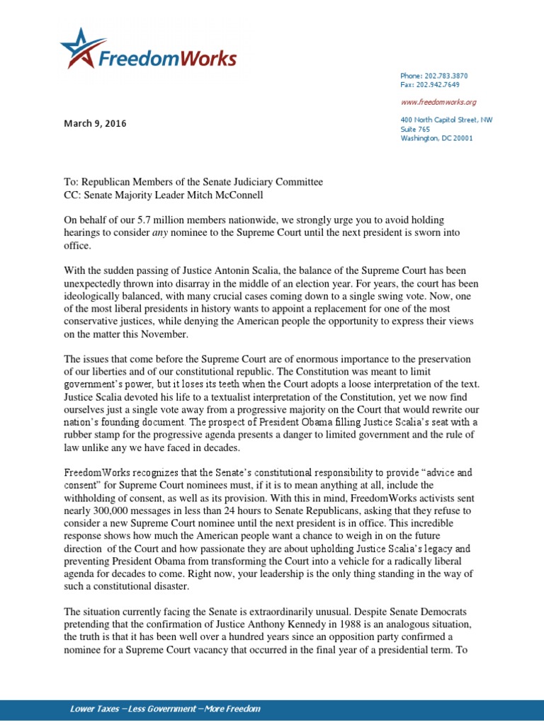 Letter to Republican Members of Senate Judiciary on SCOTUS | Antonin ...