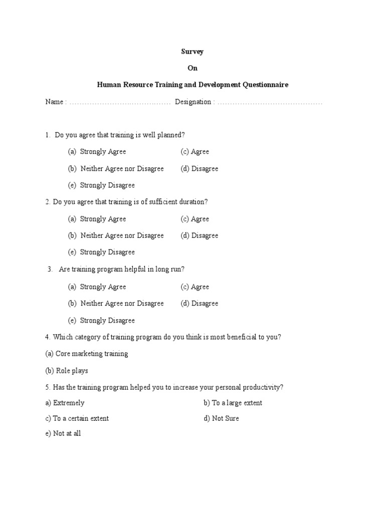 T&D Questionnaire | PDF | Learning | Behavior Modification