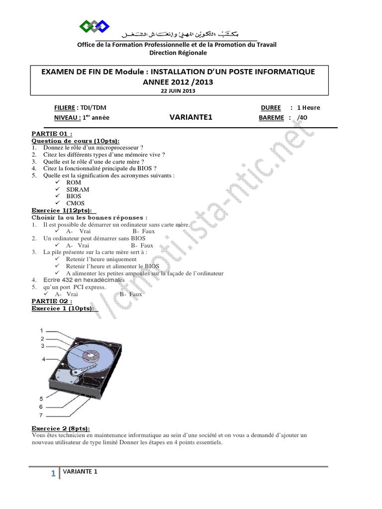Examen Installation Poste Informatique 2013 | PDF